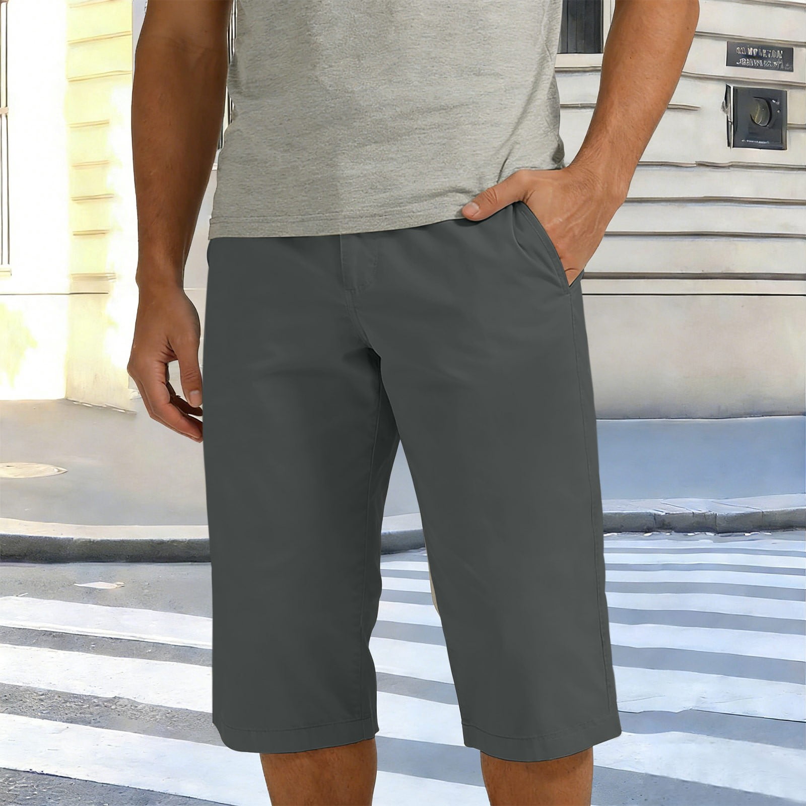 BRGZLK Men's Cargo Casual Pants Shorts Below Knee Length Summer Slim ...
