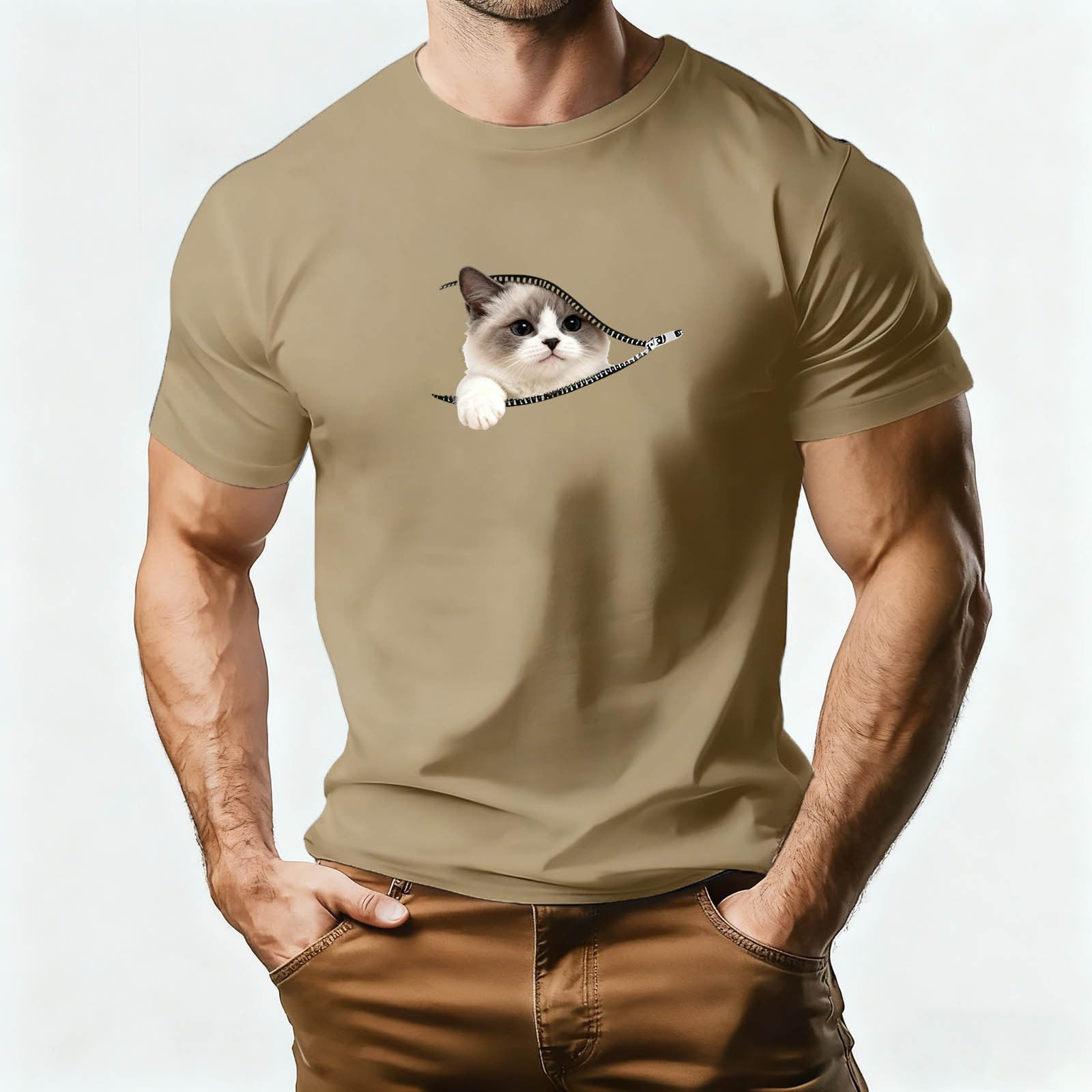 BRGZLK Men's Cat and Dog T-Shirt, Summer Fun 3D Printed Cartoon Bear T ...