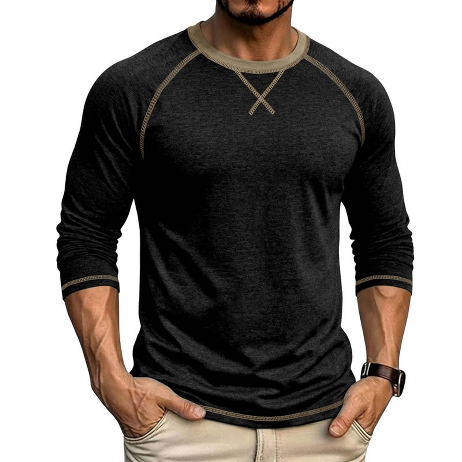 BRGZLK Men's Crew Neck Pullover Tops Autumn Trendy Comfory Long Sleeve ...