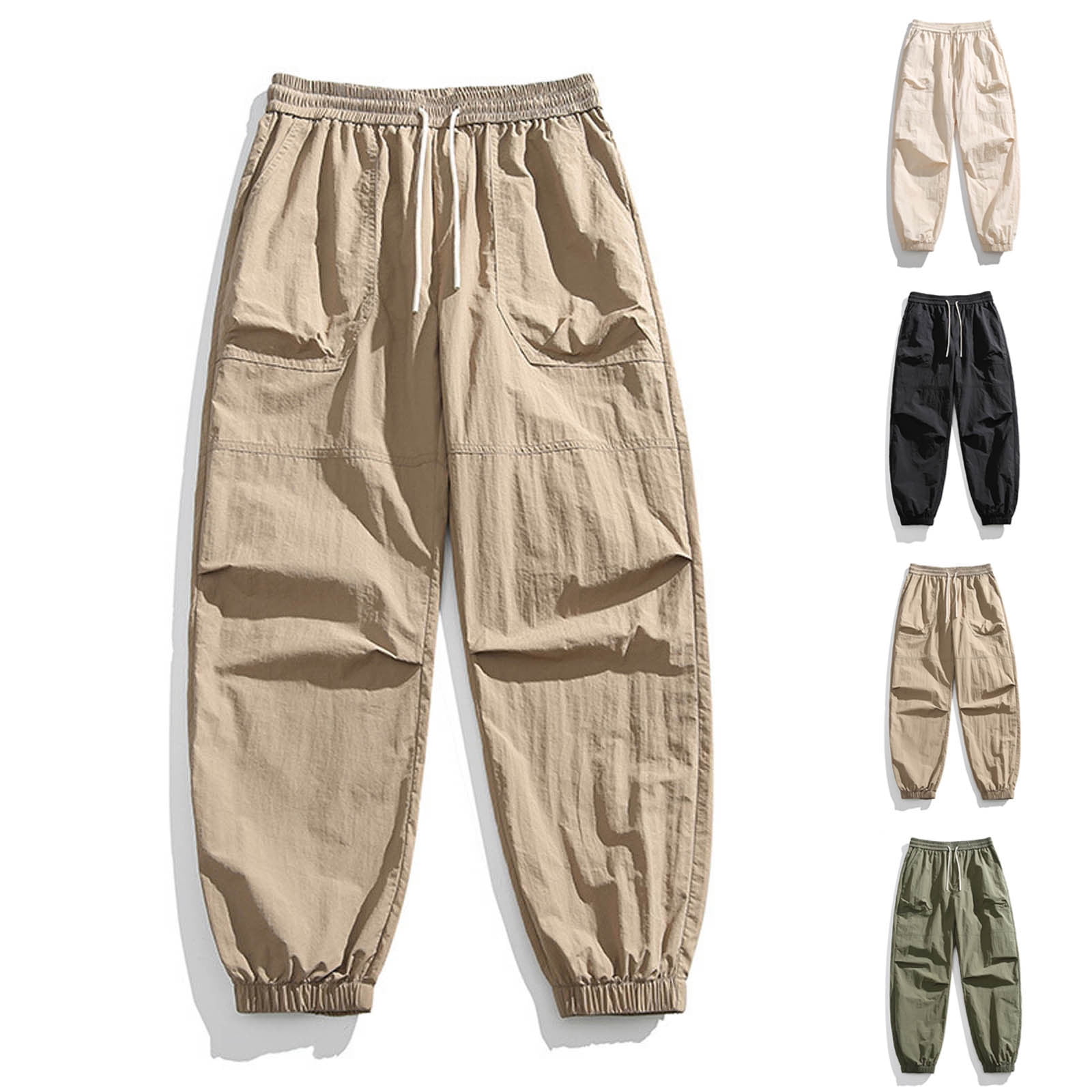 BRGZLK Men's Cuffed Ankles Pants Solid Color Elastic Waist Lightweight ...