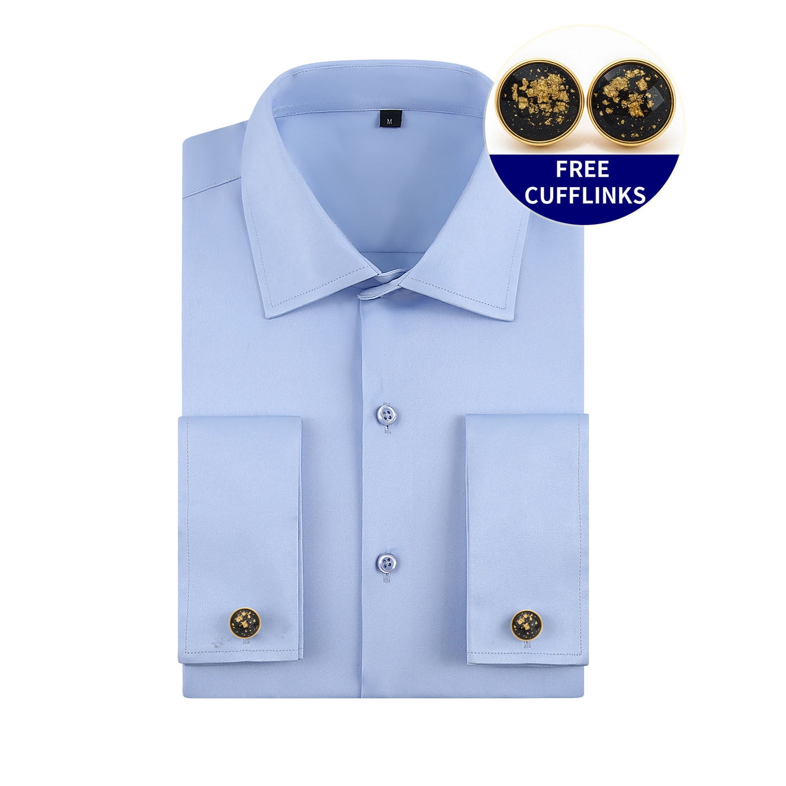 BRGZLK Men's Dress Shirt Solid Color French Cuff Casual Business Turn ...