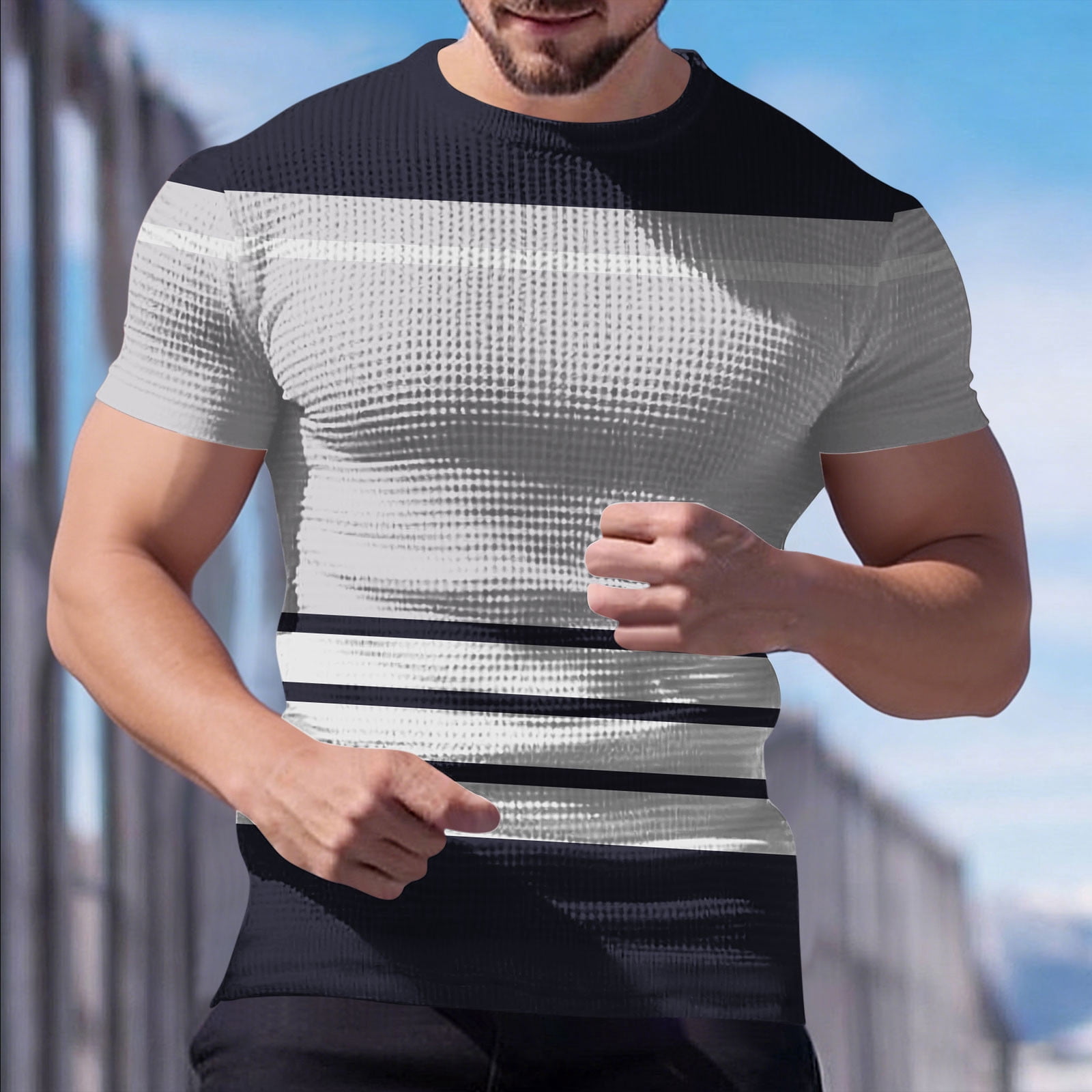 BRGZLK Men's Fashion Casual Loose Elastic Print T-Shirt Round Neck ...