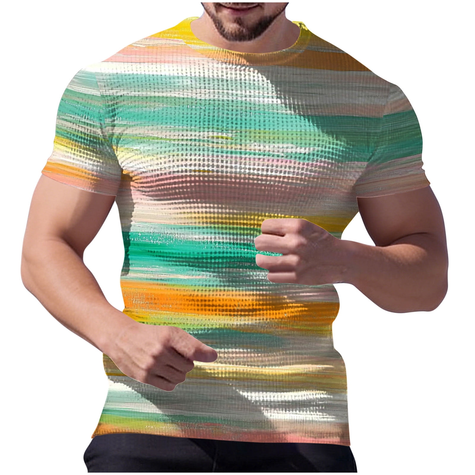 BRGZLK Men's Fashion Casual Loose Elastic Print T-Shirt Round Neck ...