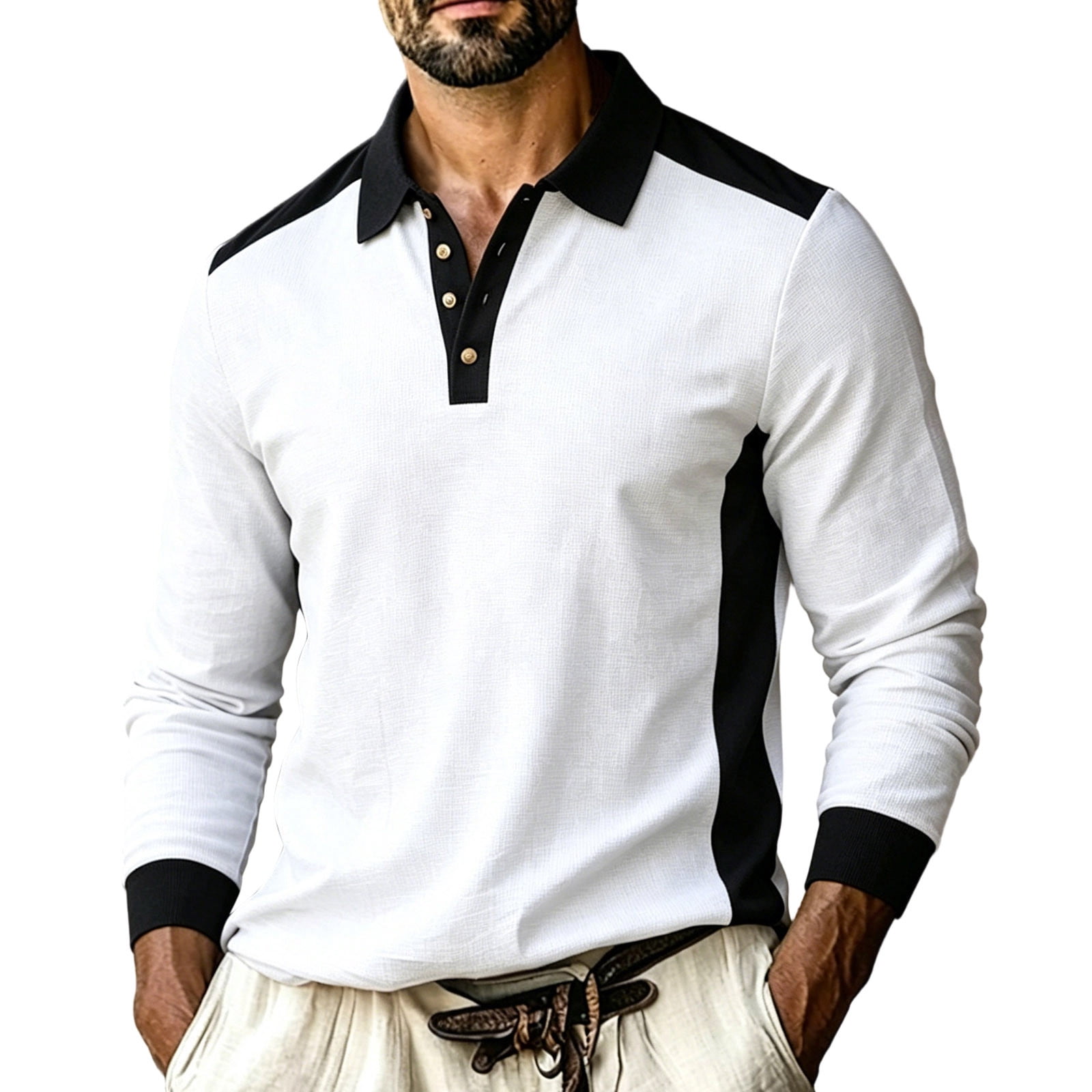 BRGZLK Men's Golf Polo Shirt Turn-Down Collar Color Block Moisture ...