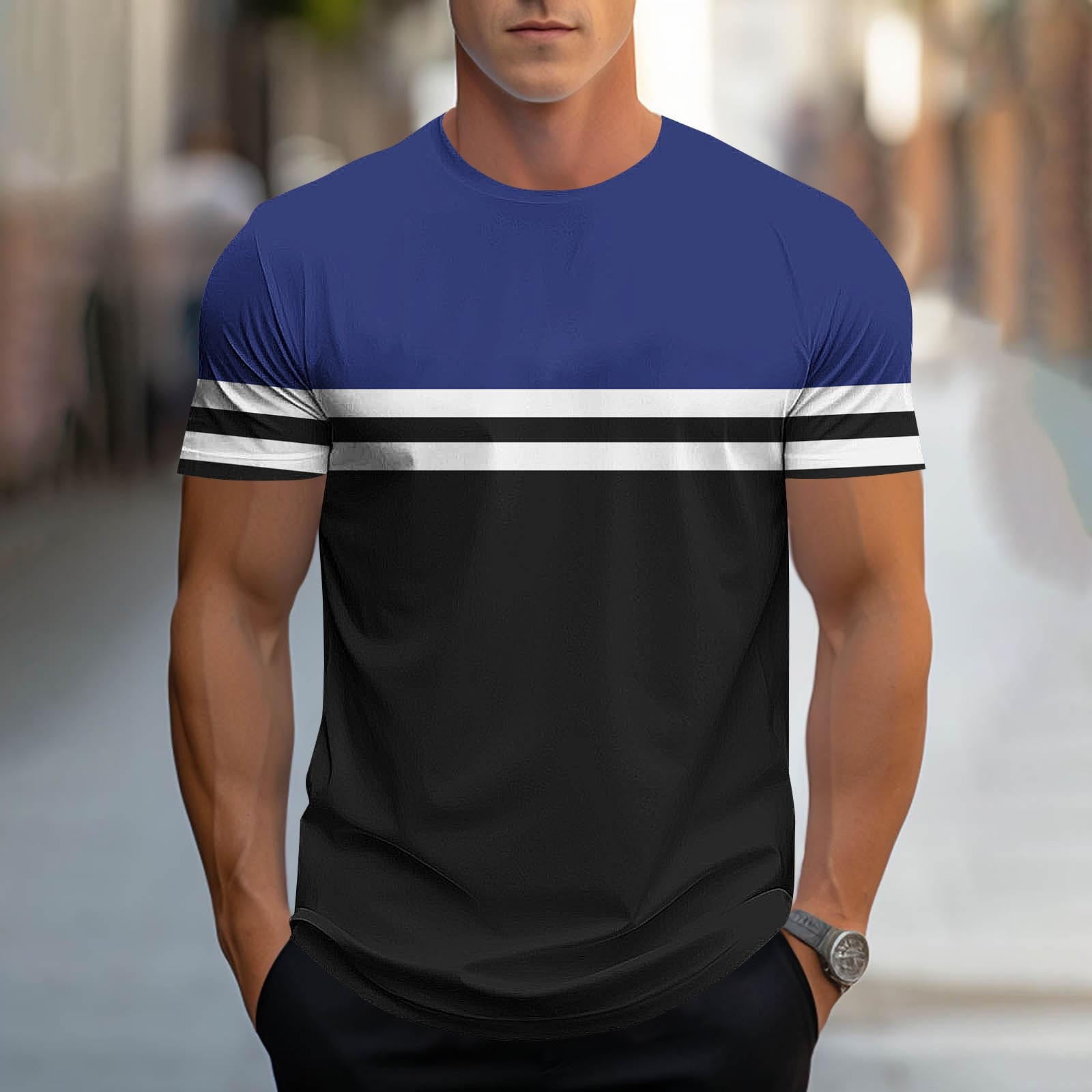 BRGZLK Men's Gradient T-Shirt Color Blocked Short Sleeved Casual Round ...