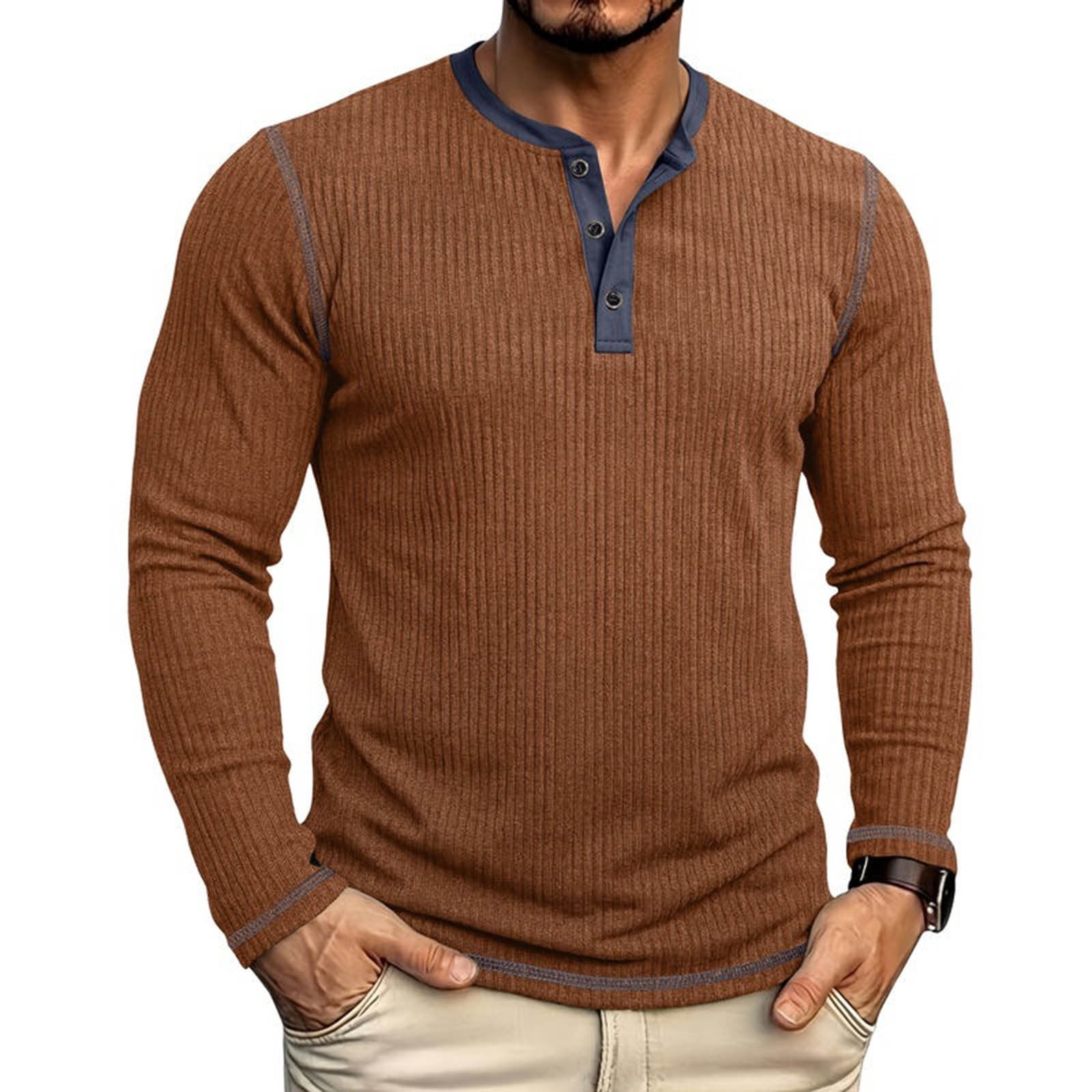 BRGZLK Men's Henley Shirts Fall Casual Comfort Knit Long Sleeve Color ...