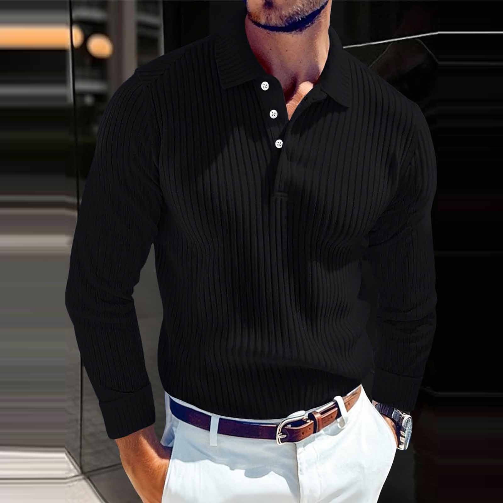 BRGZLK Men's Knit Polo Shirt Solid Color Half Button Loose Casual Long ...