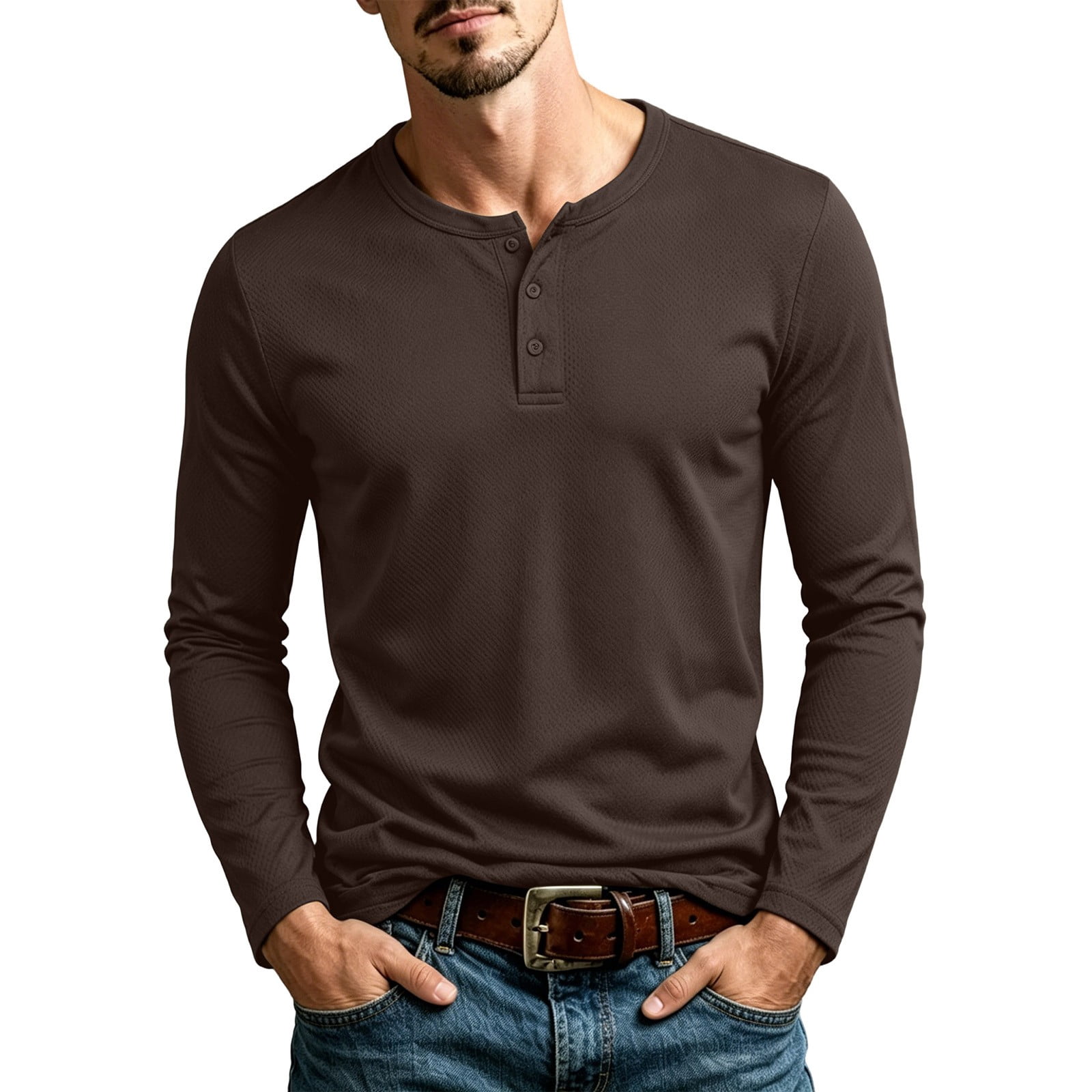 BRGZLK Men's Long Sleeve Henley Shirts Solid Color Long Sleeve Fashion ...