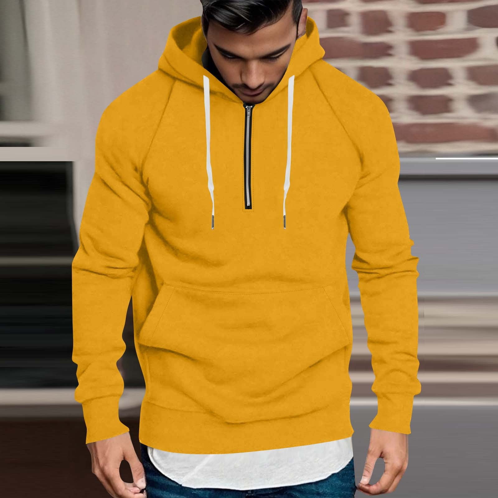 BRGZLK Men's Quarter-Zip Oversized Hooded Sweatshirt Fall Winter Trendy ...