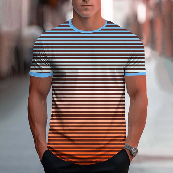 BRGZLK Men's Short Sleeved T-Shirt Casual Fashion Gradient Stripe Print ...