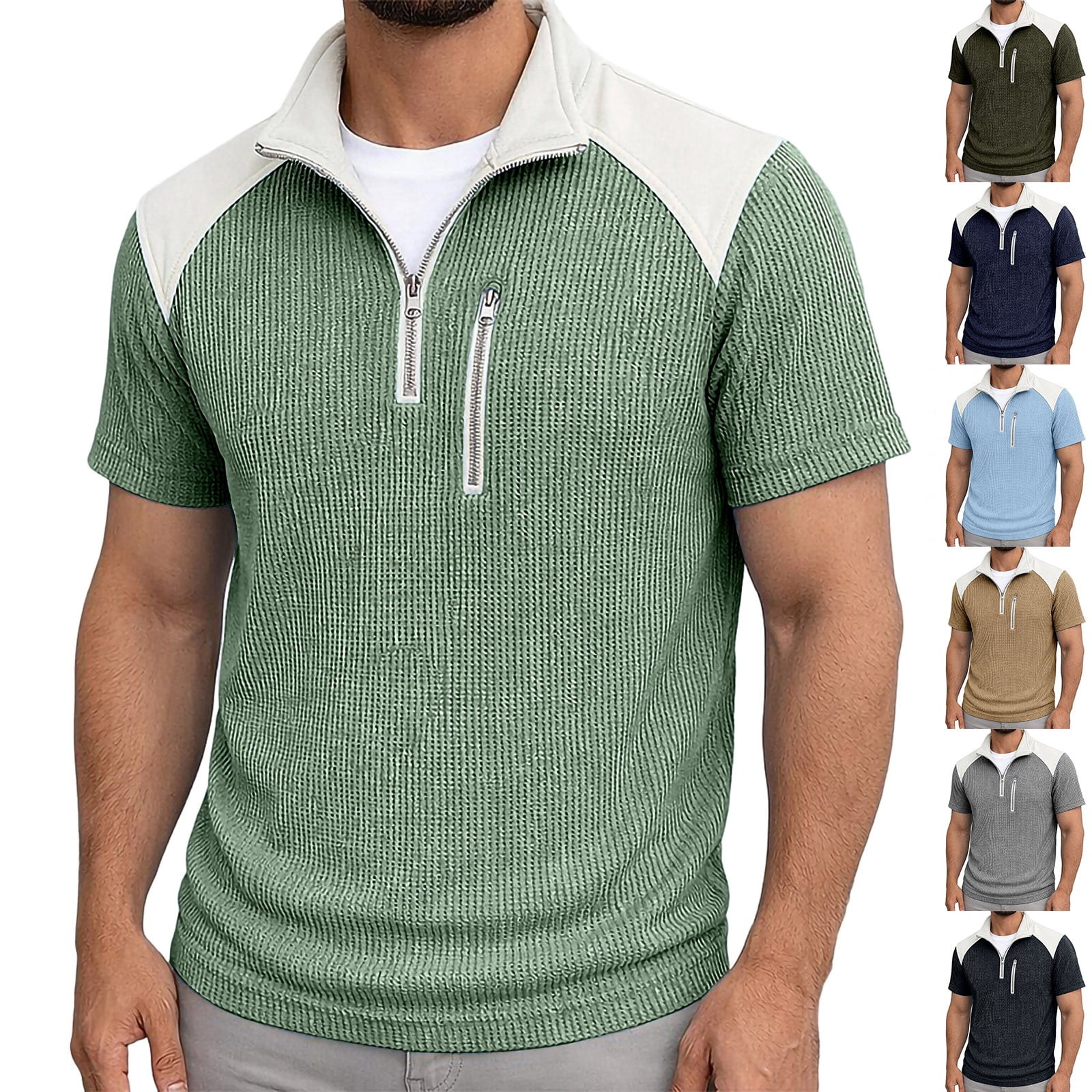 BRGZLK Men's Short Sleeved Zipper Collared Solid Color Shirts ...