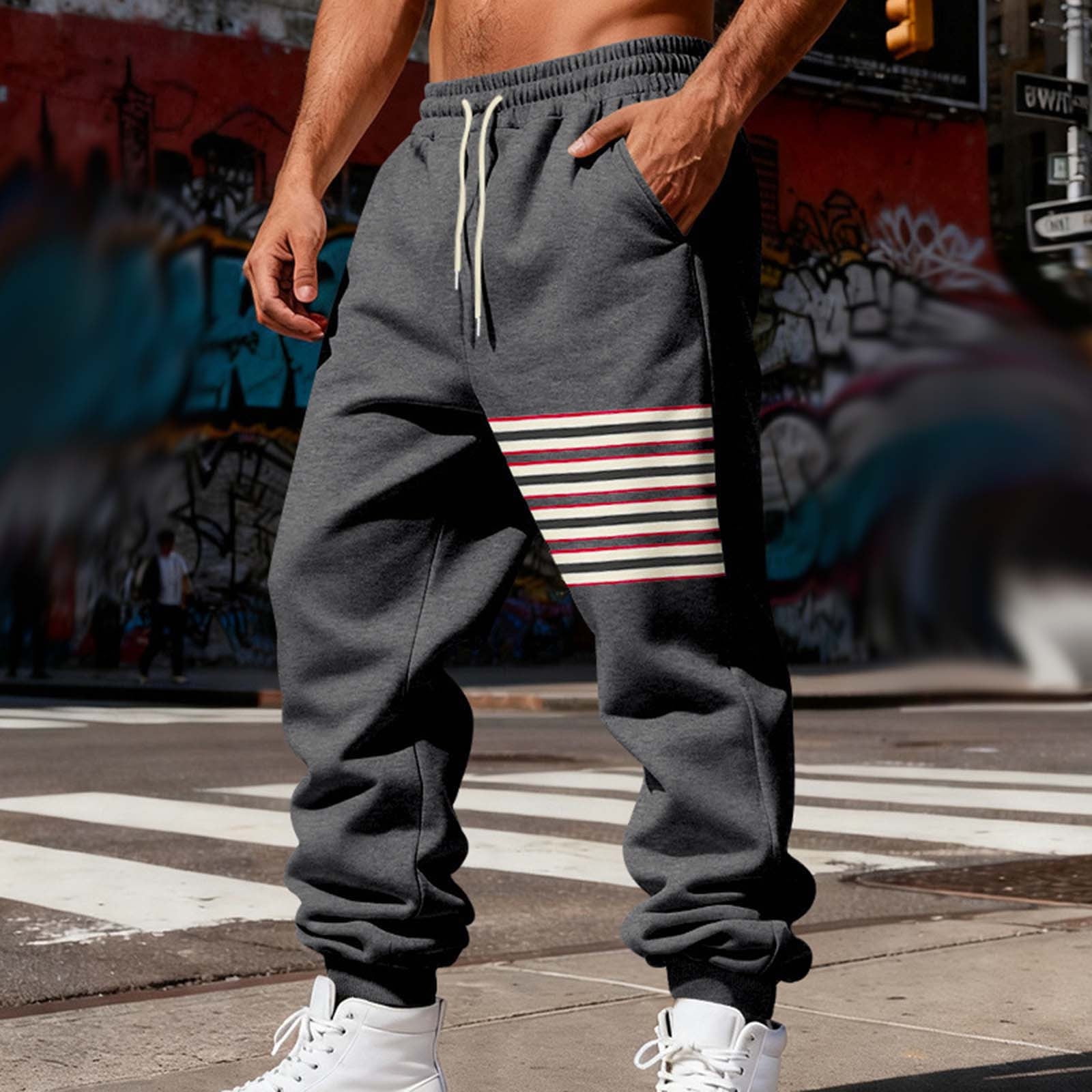 BRGZLK Men's Solid Color Stripe Sweatpants Retro Casual Loose Active ...