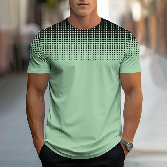 BRGZLK Men's T-Shirt Gradient Print Round Neck Short Sleeved Summer ...
