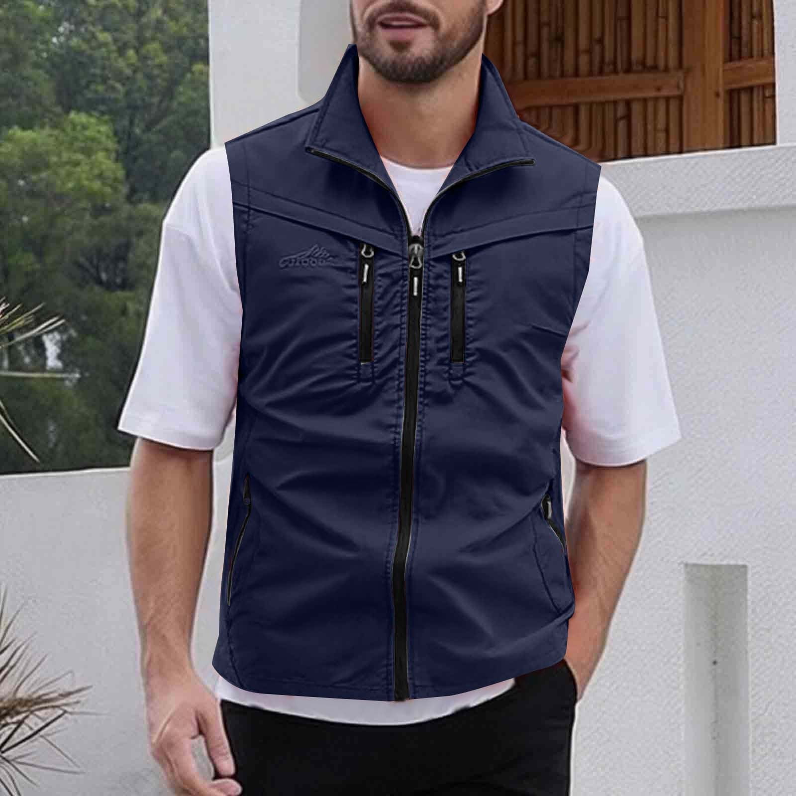 BRGZLK Men's Vests Casual Lightweight Zip Up Multi-Pocket Solid Color ...