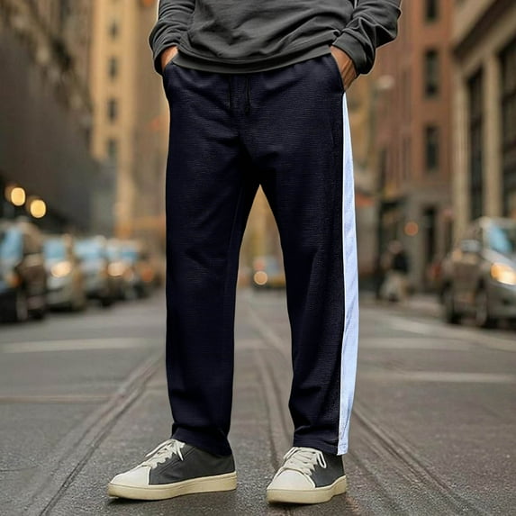BRGZLK Men's Waffle Long Pants Color Blocking Straight Leg Versatile ...