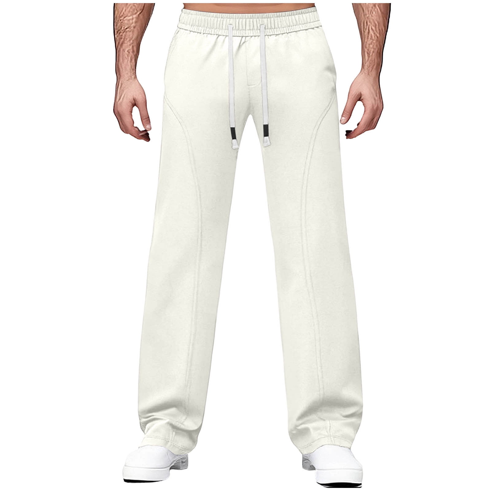 BRGZLK Mens Baggy Sweatpants Trendy Solid Color Elastic Waist Belt ...