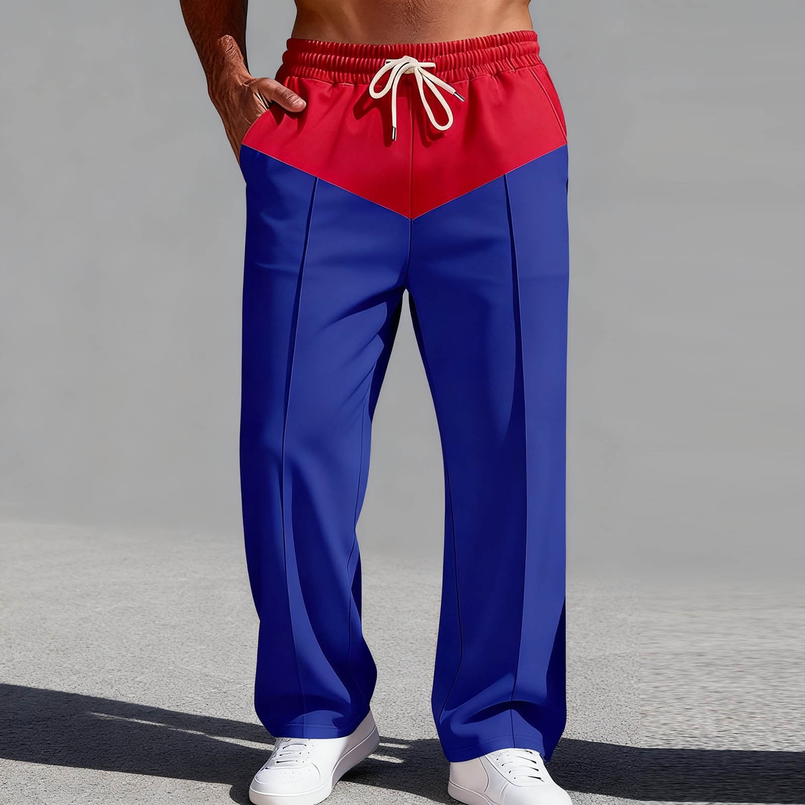 BRGZLK Mens Color Block Pants Drawstring Elastic Jogger Trousers ...