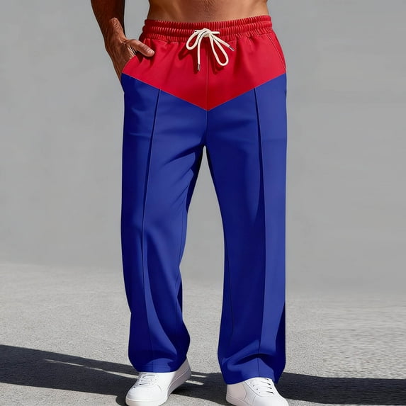 BRGZLK Mens Color Block Pants Drawstring Elastic Jogger Trousers ...