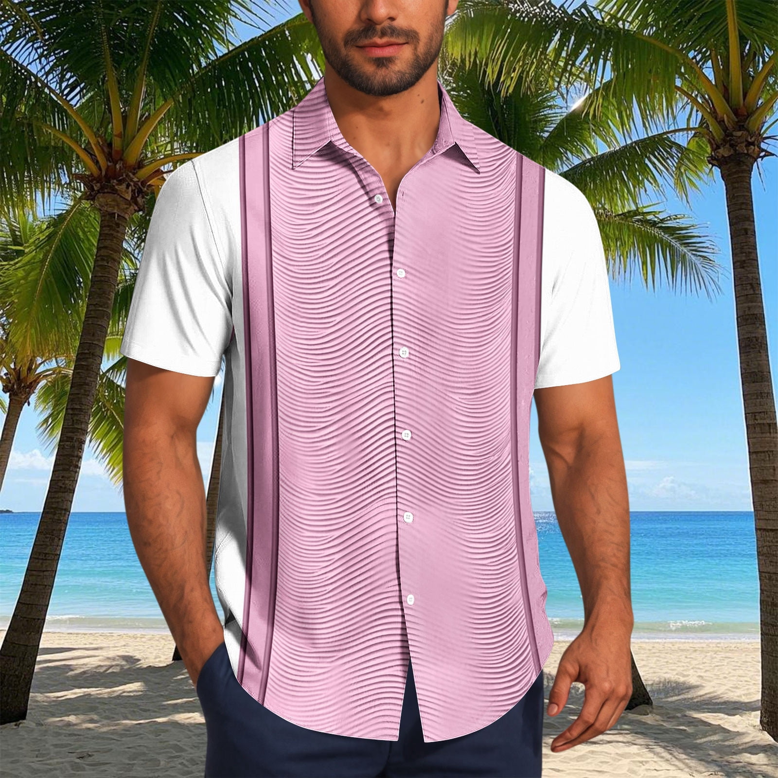 BRGZLK Mens Hawaiian Shirt Summer Casual Stylish Floral Button Down ...