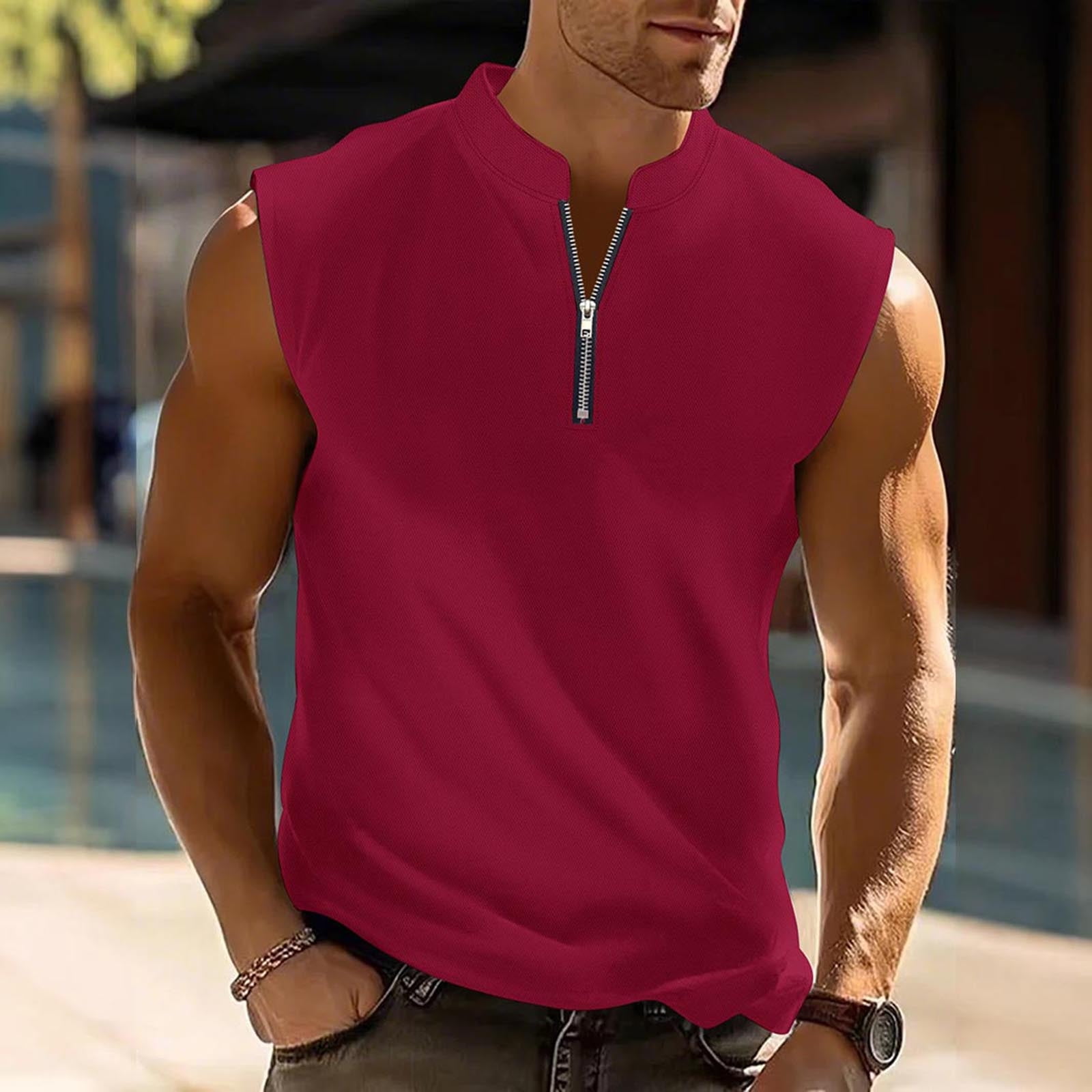 BRGZLK Mens Muscle Tank Tops Solid Color Summer Button-Down Stand ...