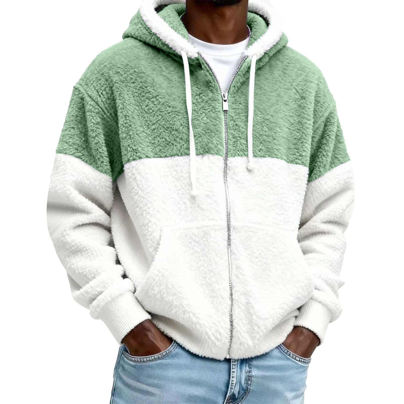 BRGZLK Mens Sherpa Jacket Color Blocking Fashion Long Sleeve Hooded ...
