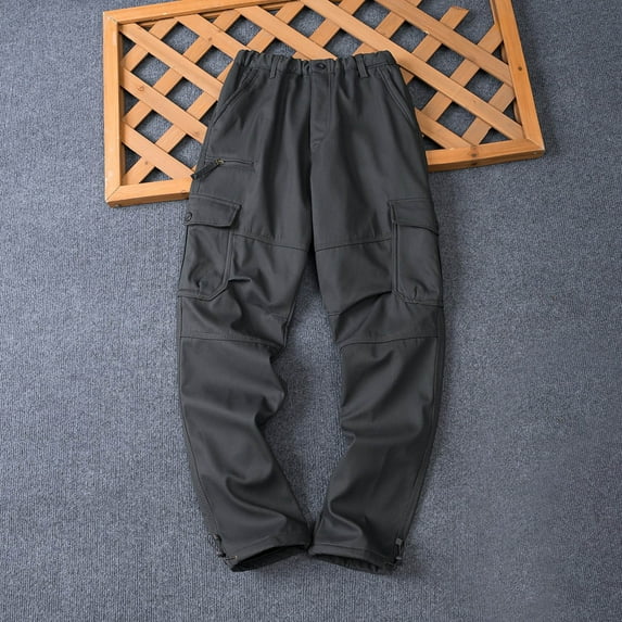 BRGZLK Mens Solid Color Work Pants Thickened Warm Elastic Waist Cargo ...