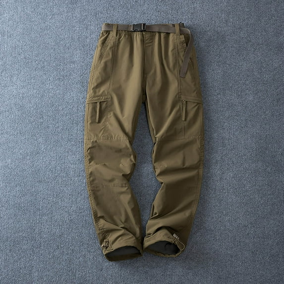 BRGZLK Mens Solid Color Work Pants Thickened Warm Elastic Waist Cargo ...
