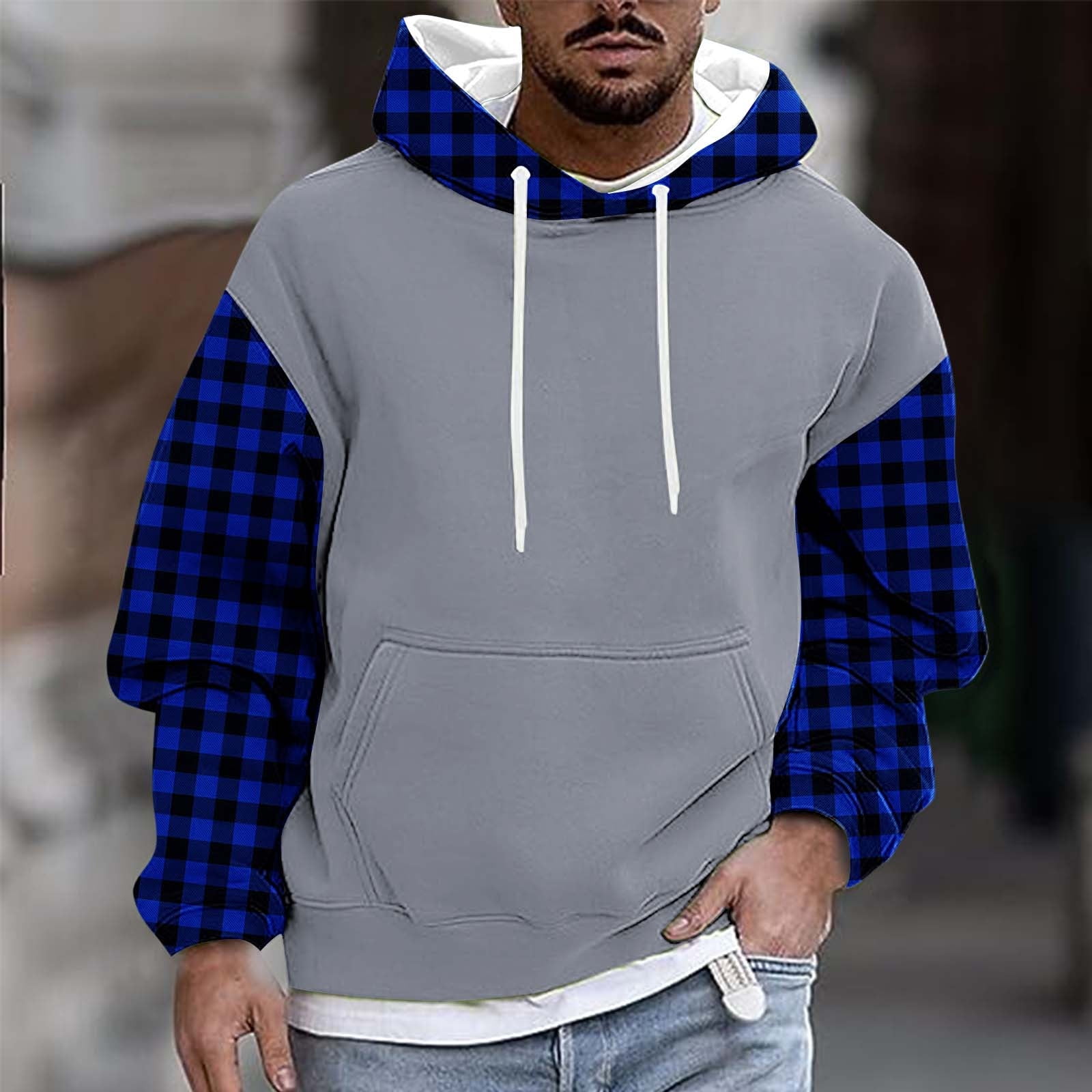 BRGZLK Oversized Hoodies for Men Fall Winter Fleece Trendy Checkered ...