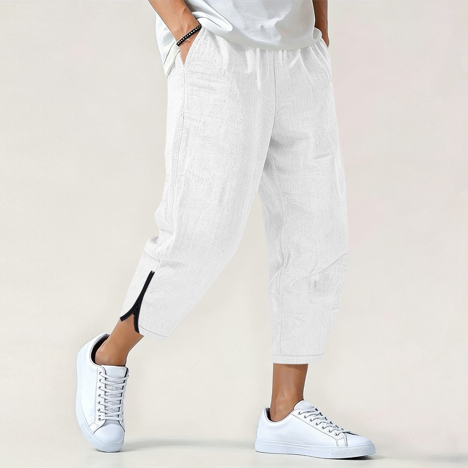 BRGZLK Pants Men Slim Fit Casual Linen Capri 2026 Summer Fashionable ...