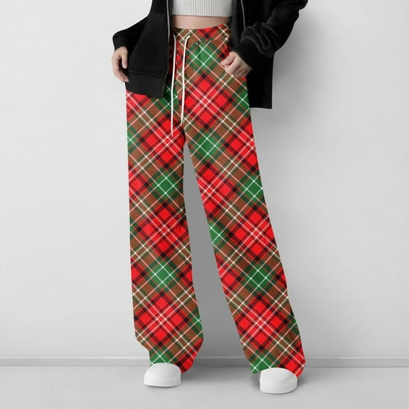 BRGZLK Plaid Sweatpant for Girls Warm Cold Proof Sweatpants Wide Leg ...