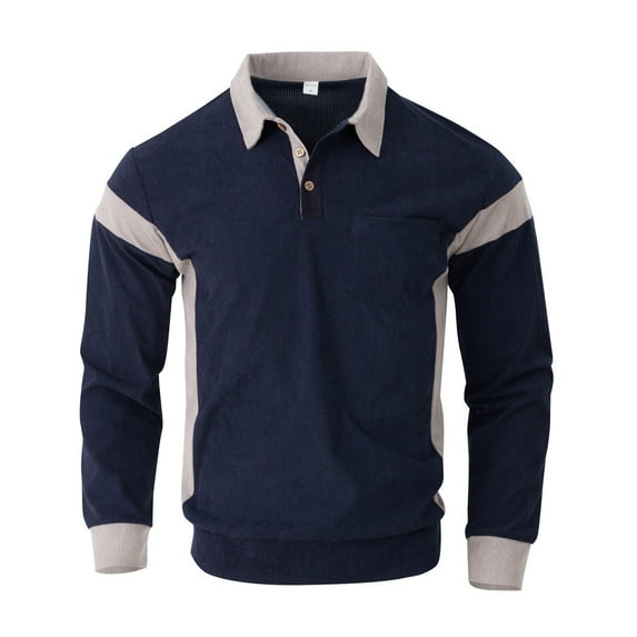 BRGZLK Polo Shirts for Men Solid Color Patchwork Corduroy Turn Down ...