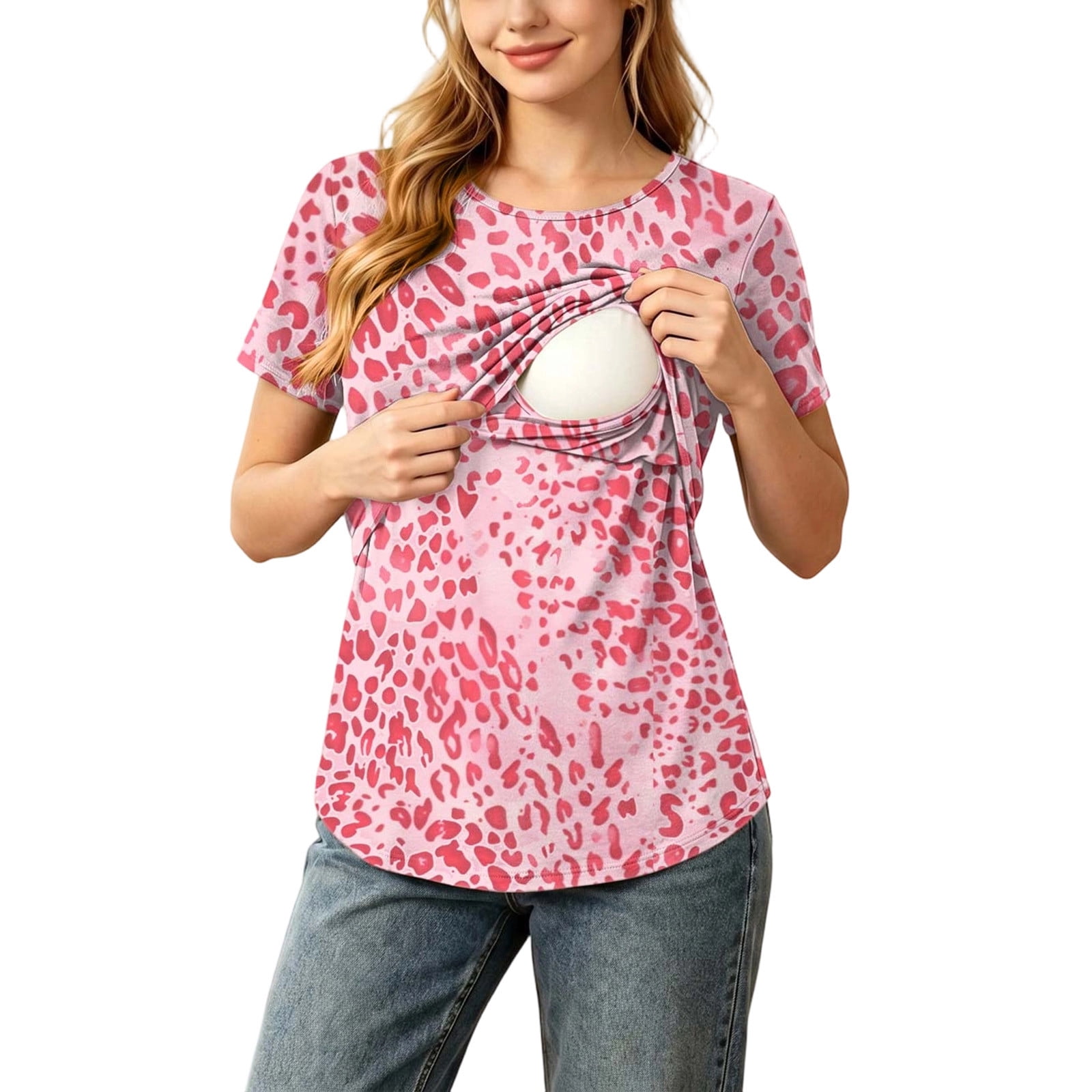 BRGZLK Pregnancy Nursing Tops for Women Trendy Floral Print Round Neck ...