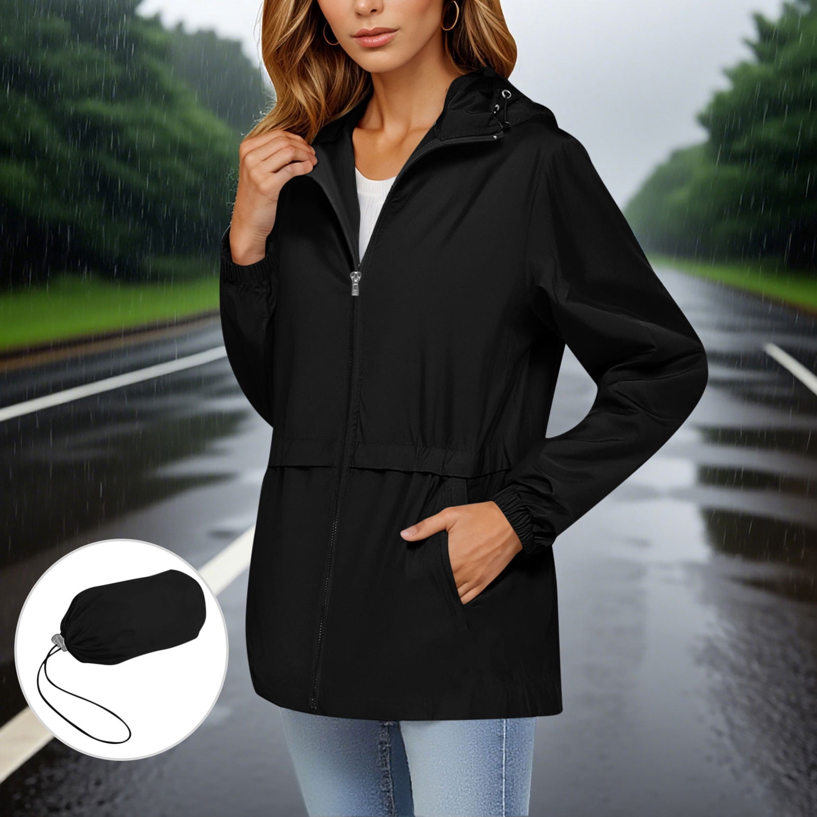 BRGZLK Rainproof Jacket For Women Waterproof Lightweight Zipper Coat ...