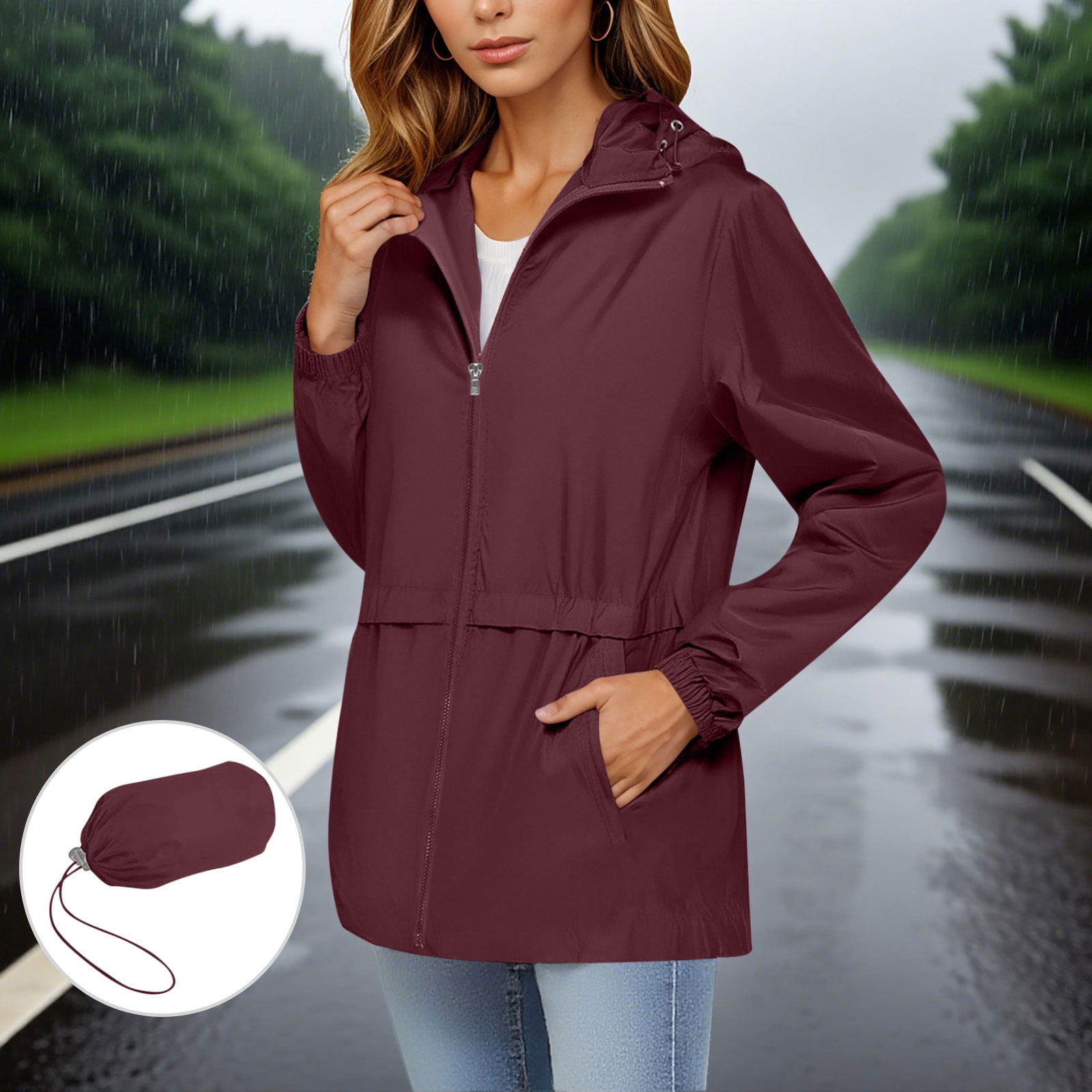 BRGZLK Rainproof Jacket For Women Waterproof Lightweight Zipper Coat ...