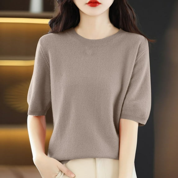 BRGZLK Short Sleeve Sweater Tops for Women Solid Color Base Layer Shirt ...