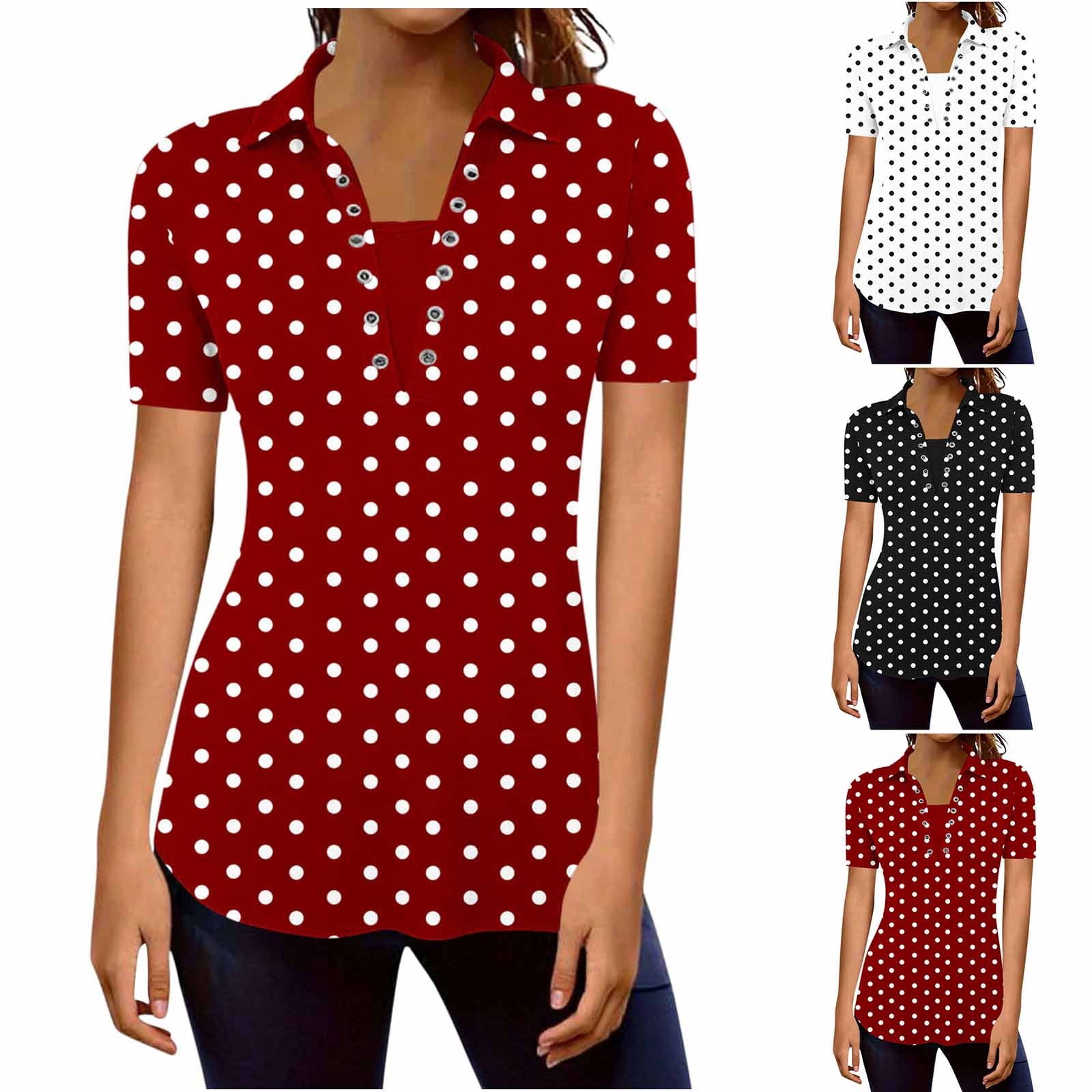 BRGZLK Short Sleeve Tops For Women Dressy Casual Summer Lapel Collar ...