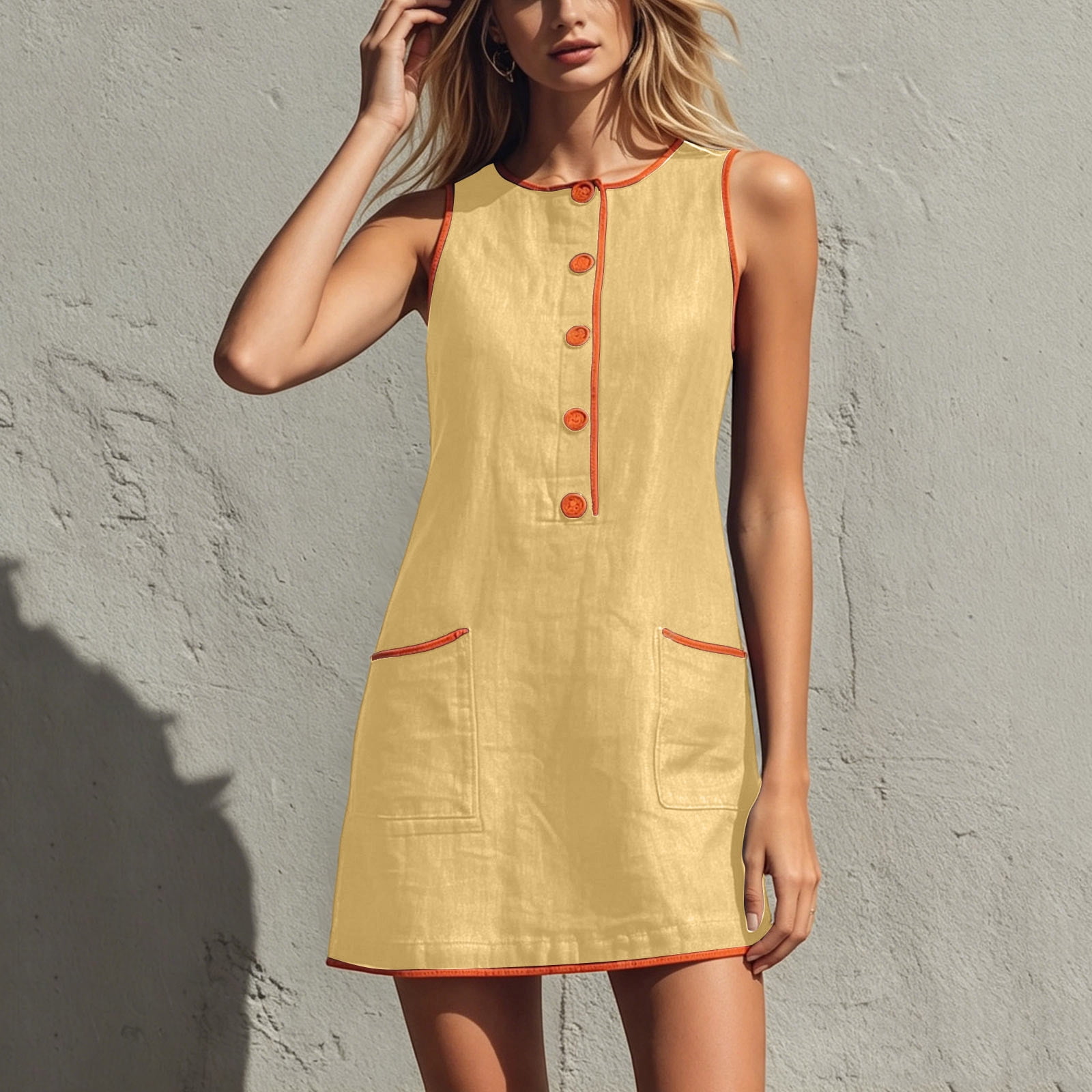 BRGZLK Sleeveless Mini Dress for Women Summer Trendy Color Block Scoop ...