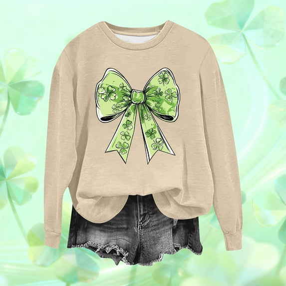BRGZLK St Patrick Day Sweatshirt for Women Cute Irish Shamrock Print ...