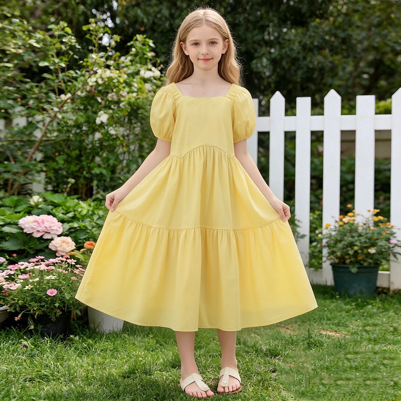 BRGZLK Summer Dresses for Girls 2026 Trendy Solid Color Round Neck ...