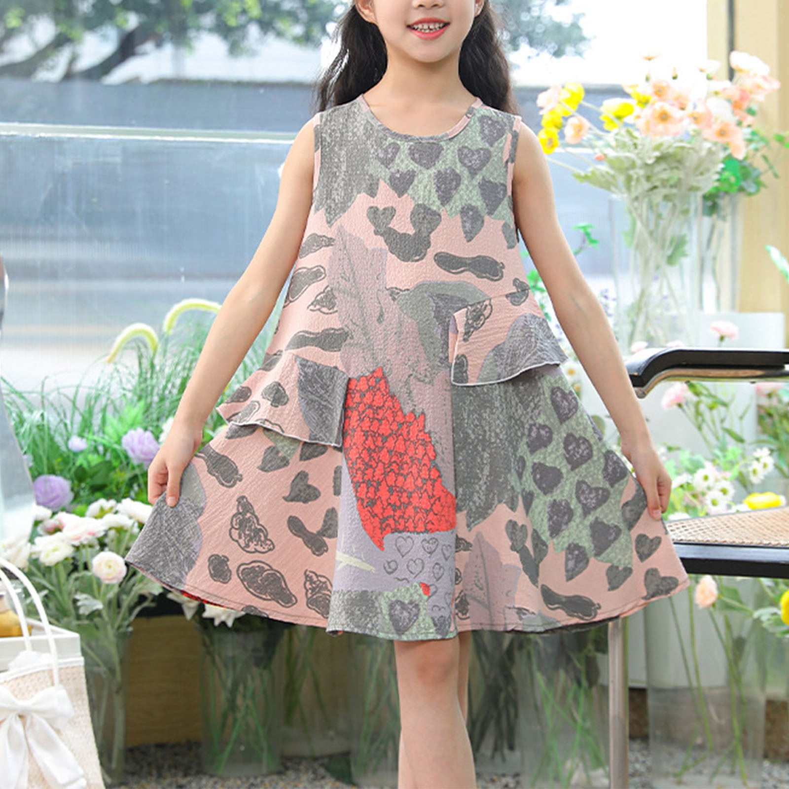 BRGZLK Summer Girls Dresses, Trendy Floral Print Round Neck Sleeveless ...