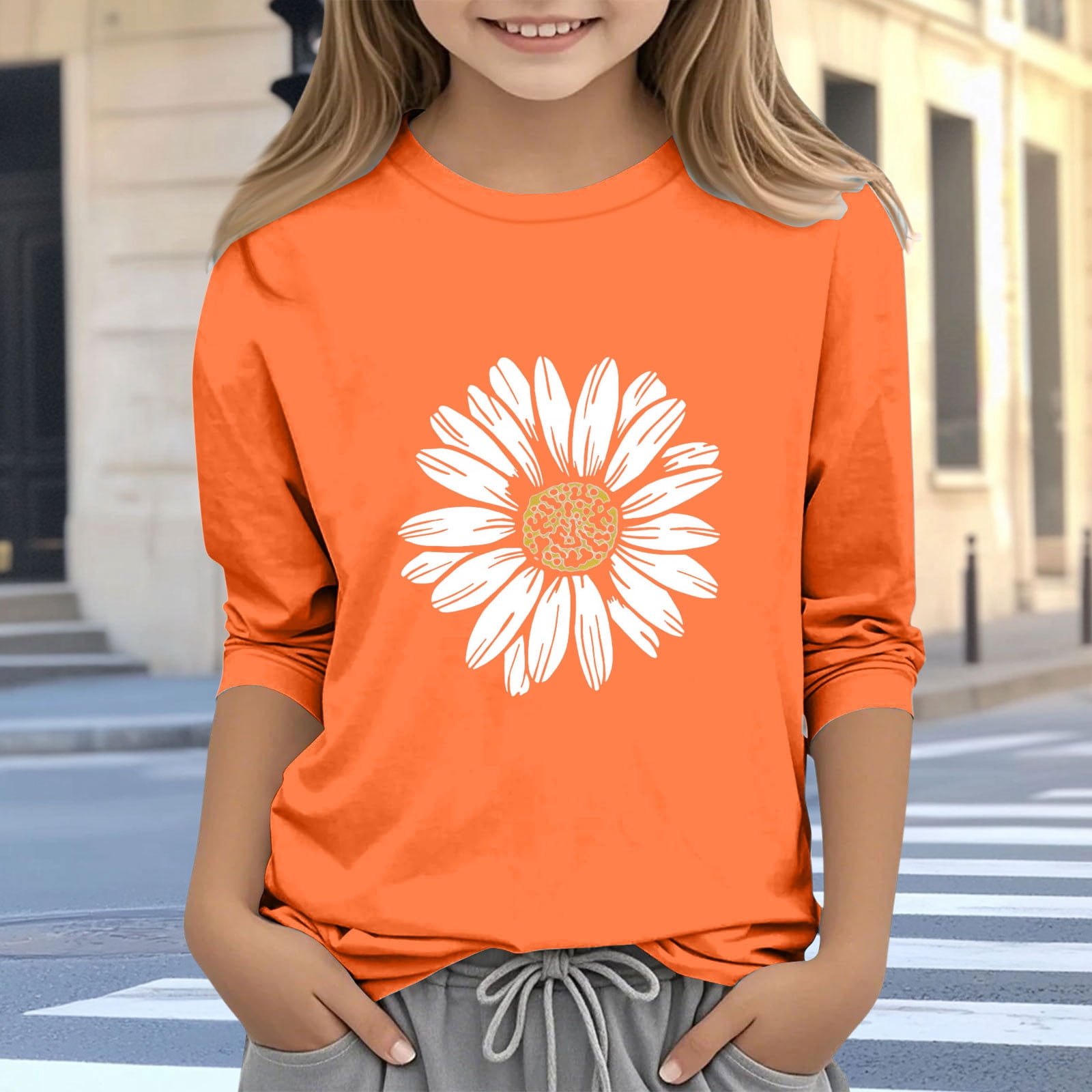 BRGZLK Sunflower Shirts for Girls Vintage Casual Cute 3/4 Sleeve Round ...