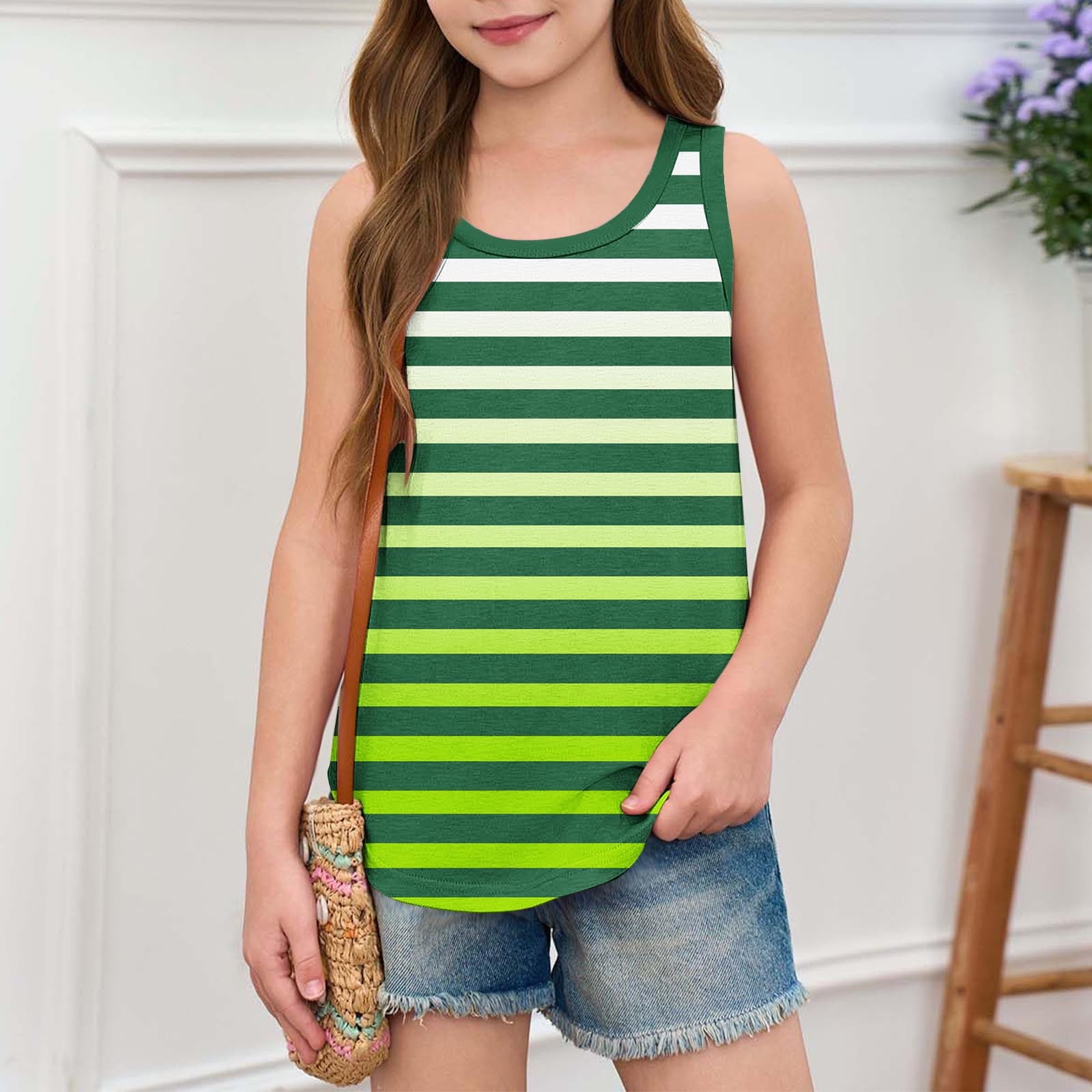 BRGZLK Tank Tops for Girls Cute Striped pattern Square Neck Vest Top ...