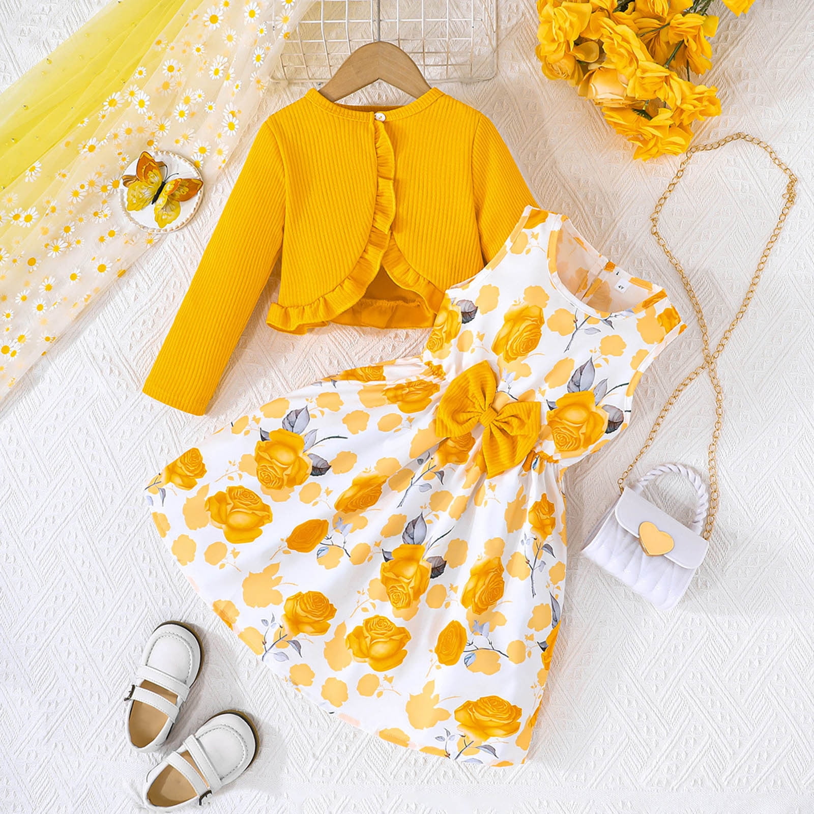 BRGZLK Toddler Girl Dress Set Spring Summer Cute Knitting Open Front ...