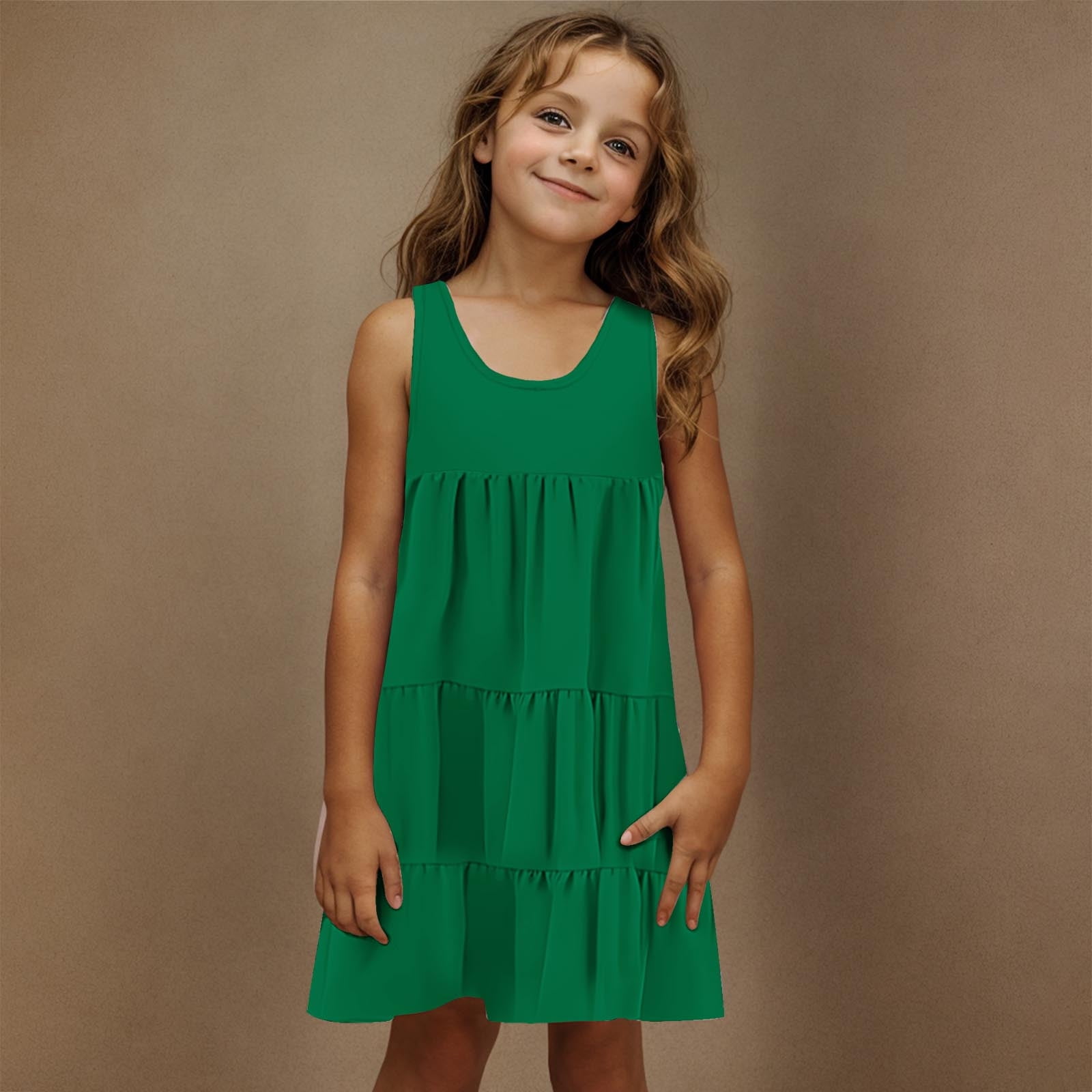 BRGZLK Toddler Girls Dress,Summer Trendy Solid Color Round Neck ...