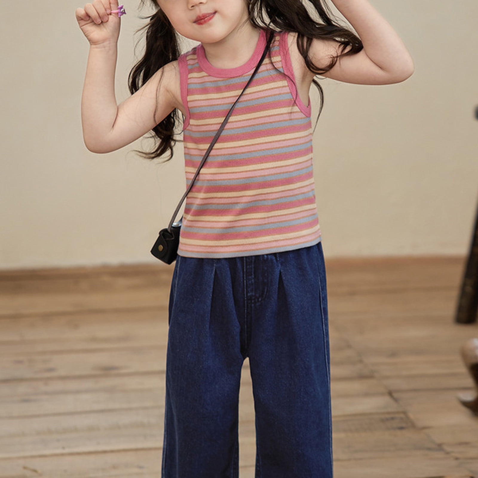 BRGZLK Toddler Girls Tank Tops Summer Cute Striped Print Round Neck ...