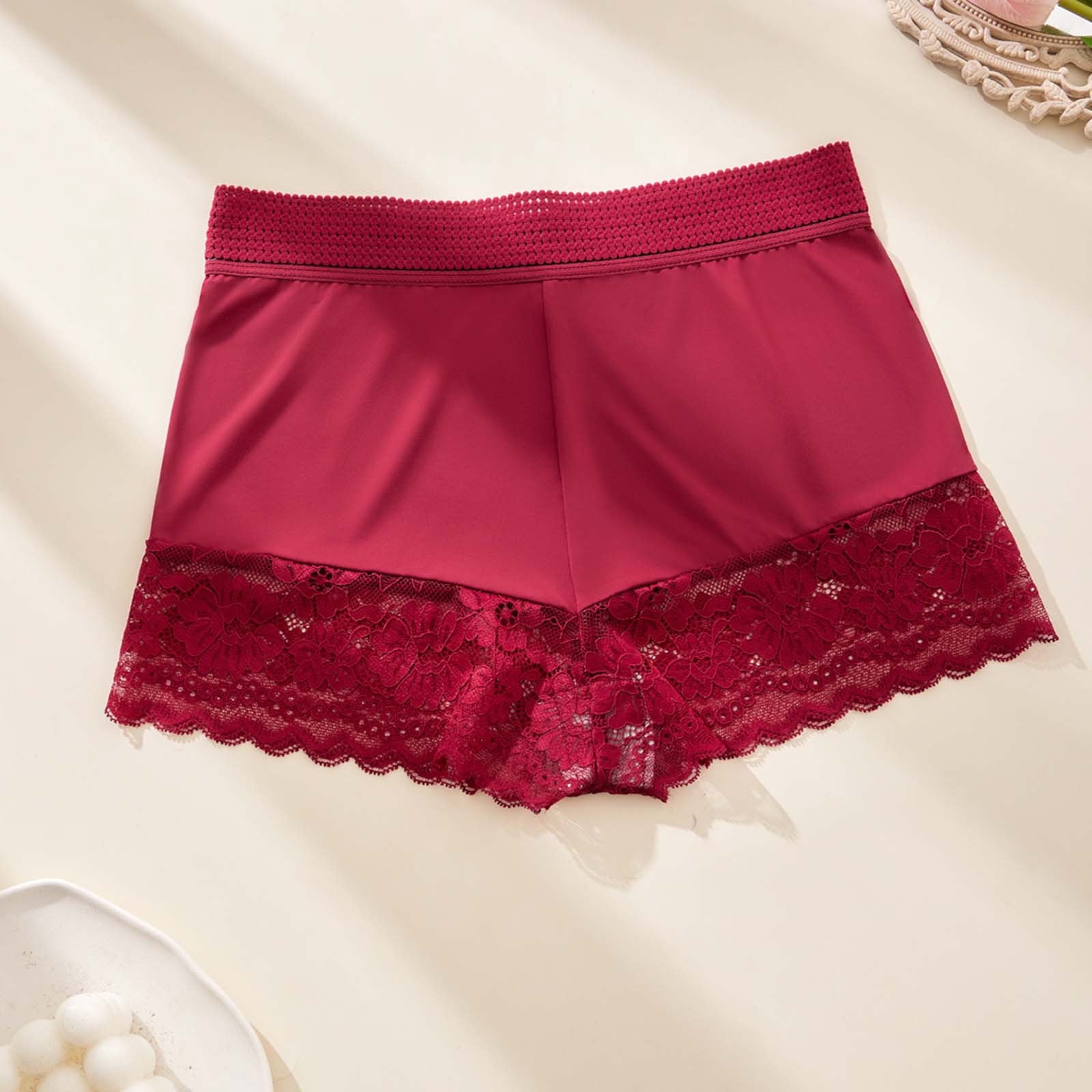BRGZLK Underwear for Women Mid Waisted Boxer Briefs Lace Trim Seamless ...