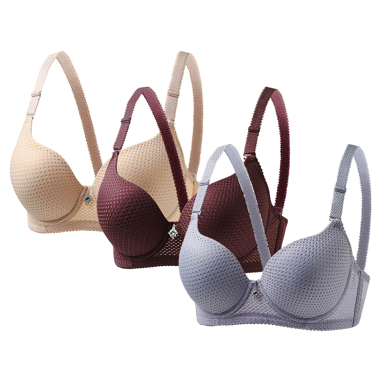 BRGZLK Underwire Bras for Women Pack of 3 Push Up Traditional Lightly ...