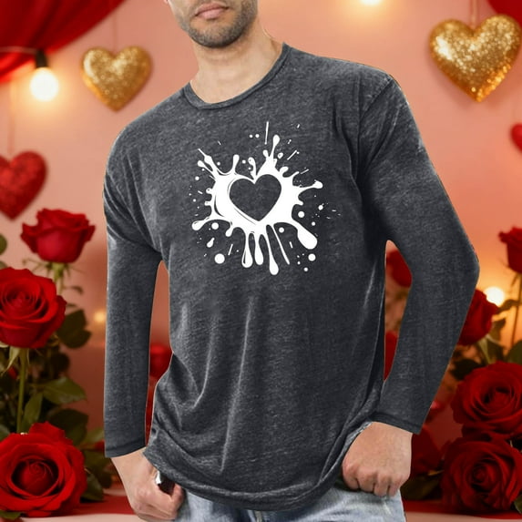 BRGZLK Valentines Day Shirts for Men Casual Cozy Heart Print Sports ...