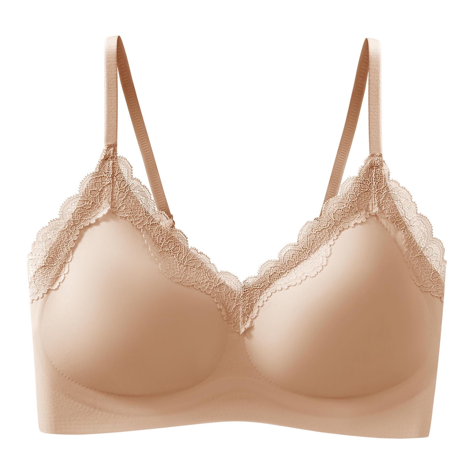 BRGZLK Wirefree T-Shirt Bra for Women Full Coverage Lace Trim V Plunge ...