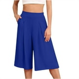 BRGZLK Woman's Wide Leg Pants Lightweight Solid Color High Waist Five ...